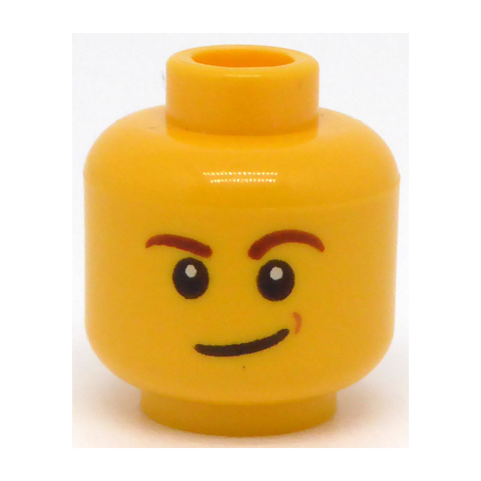LEGO Yellow Minifigure Head with Brown Eyebrows and Lopsided Smile ...