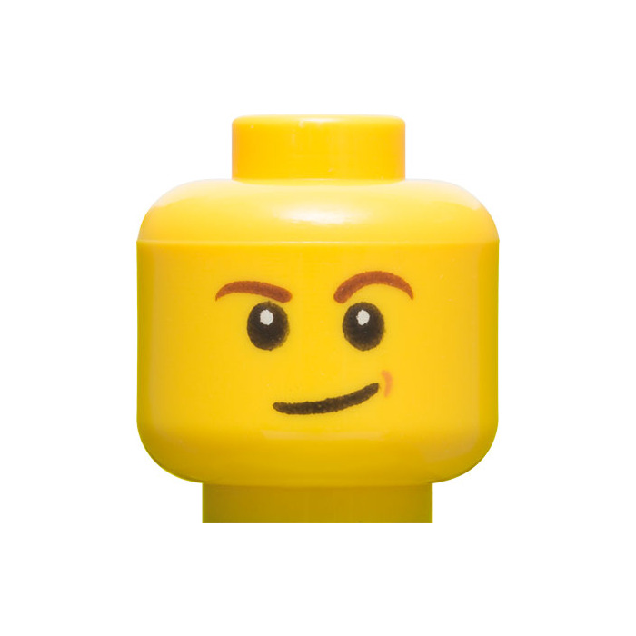 LEGO Yellow Minifigure Head with Brown Eyebrows and Lopsided Smile ...