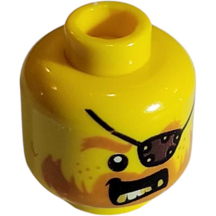 LEGO Yellow Minifigure Head with Dark Orange Beard, Left Eye Patch, and ...