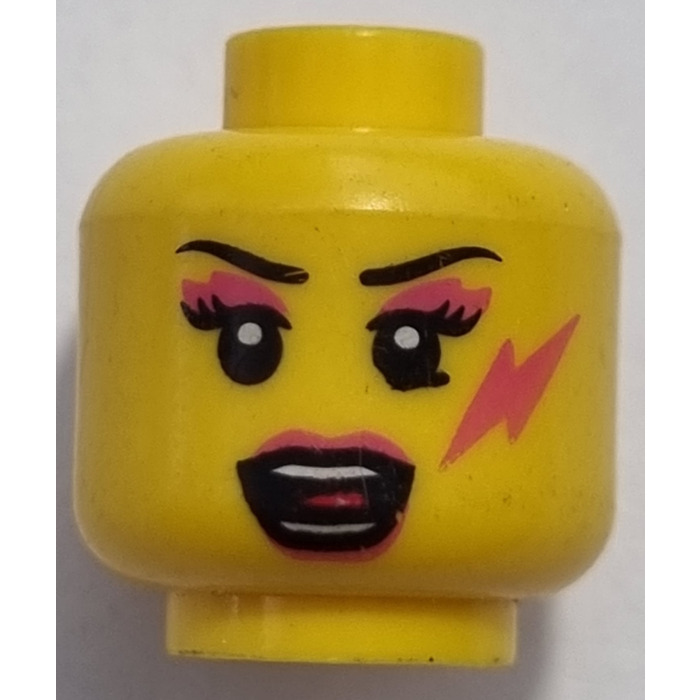 LEGO Yellow Minifigure Head with Dark Pink Lightning Bolt Decoration ...
