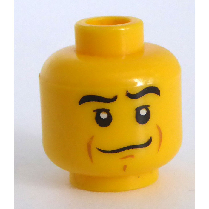 LEGO Yellow Minifigure Head with Frowning Smirk Expression and Brown ...