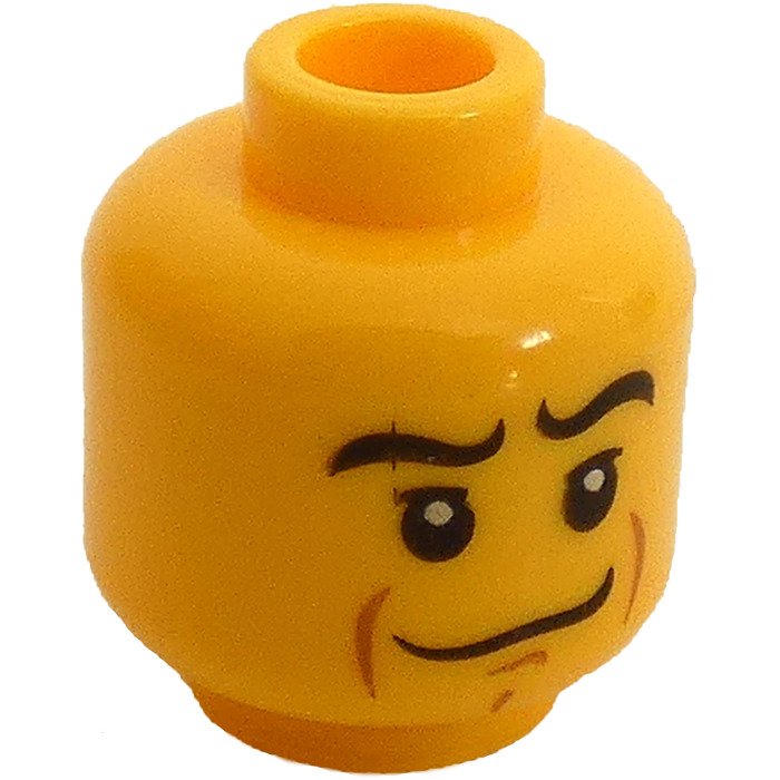 LEGO Yellow Minifigure Head with Frowning Smirk Expression and Brown ...