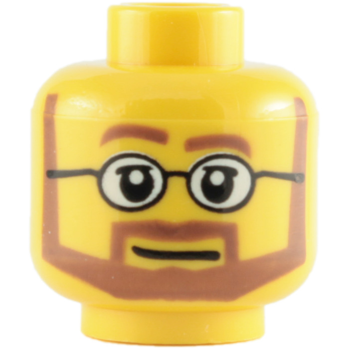 LEGO Yellow Minifigure Head with Round Glasses, Brown Beard and Raised ...