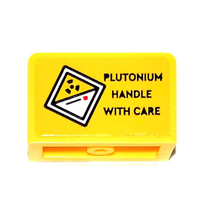 LEGO Yellow Panel 1 x 2 x 1 with PLUTONIUM HANDLE WITH CARE Sticker ...