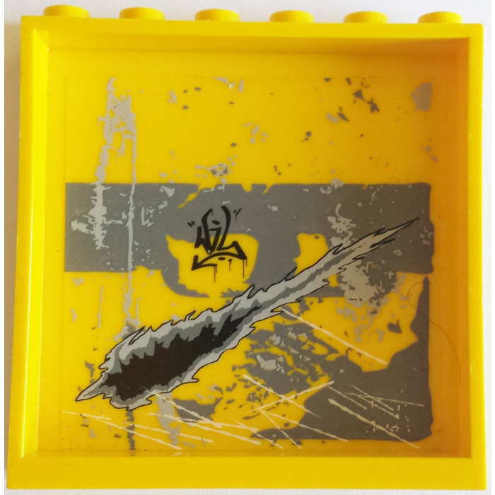 LEGO Yellow Panel 1 x 6 x 5 with Black Grafitti and Black Damage ...