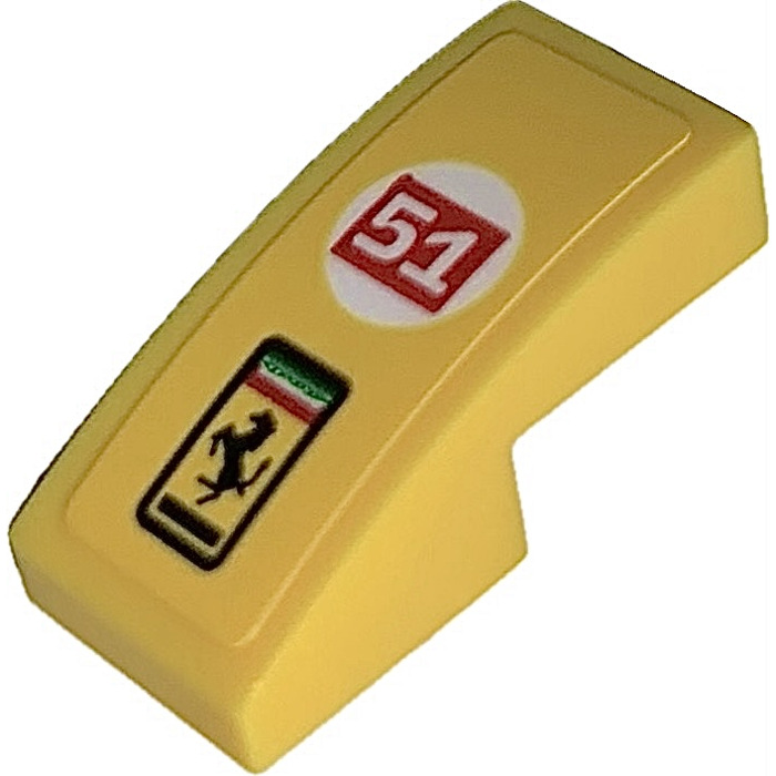 LEGO Yellow Slope 1 x 2 Curved with Ferrari and 51 Sticker (3593 ...