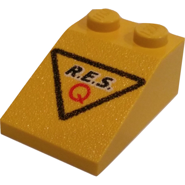 LEGO Yellow Slope 2 x 3 (25°) with Res-Q Logo (3298 / 83179) | Brick Owl