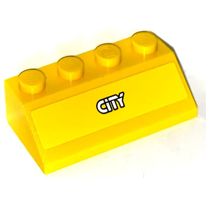 LEGO Yellow Slope 2 x 4 (45°) with 'City' Sticker (3037) | Brick Owl ...