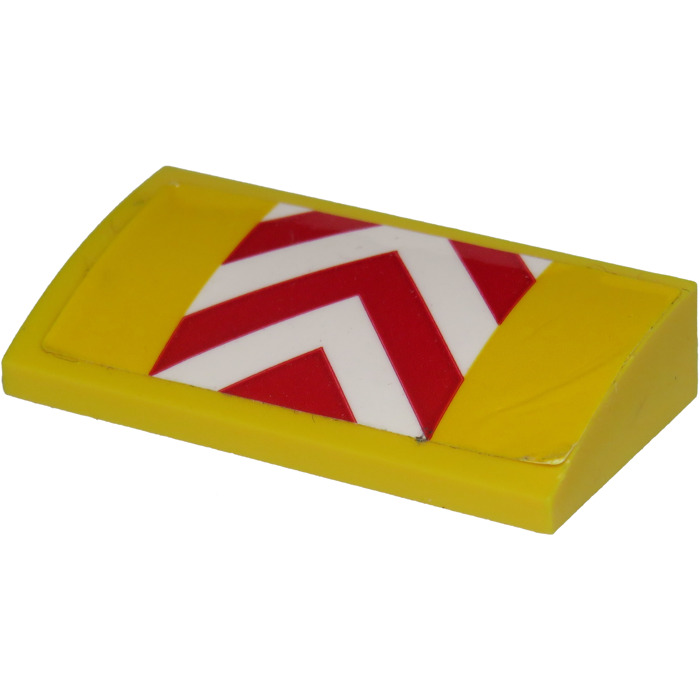 LEGO Yellow Slope 2 x 4 Curved with Red and White Chevrons Sticker with ...