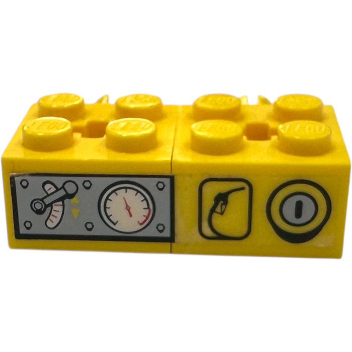 LEGO Yellow Stickered Assembly with gauges and fuel filler neck (right ...