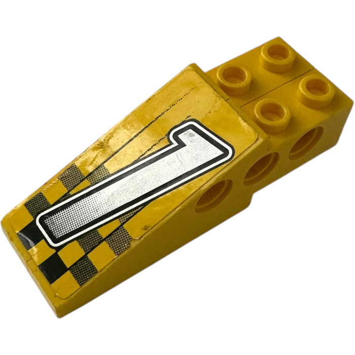 LEGO Yellow Stickered Assembly with silver number 1 on fading checkered ...