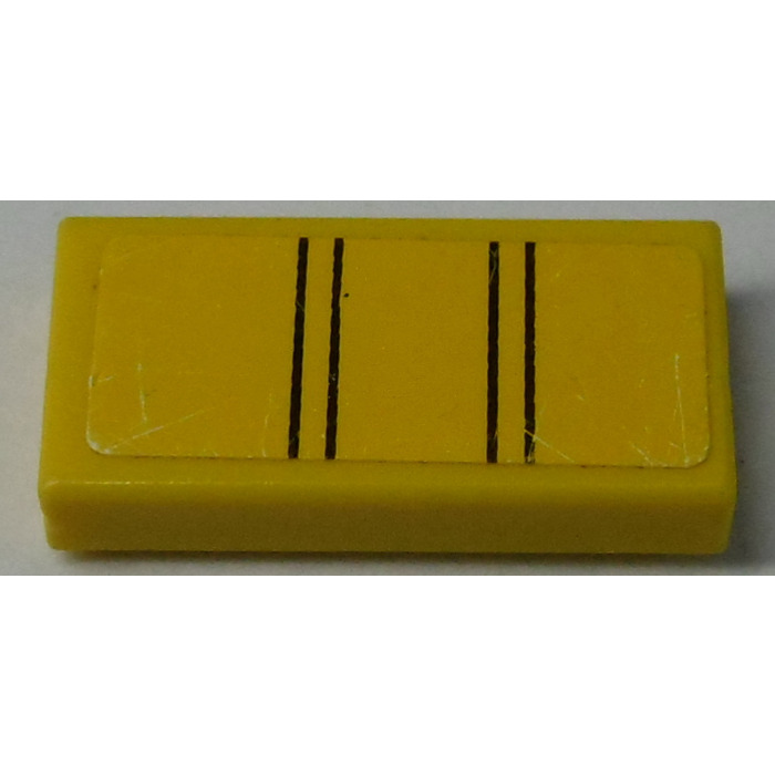 LEGO Yellow Tile 1 x 2 with Black Lines Sticker with Groove (3069 ...