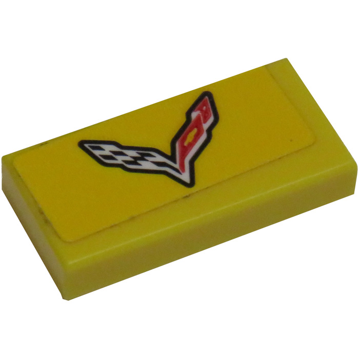 LEGO Tile 1 x 2 with Chevrolet Corvette Racing Logo Sticker with Groove ...