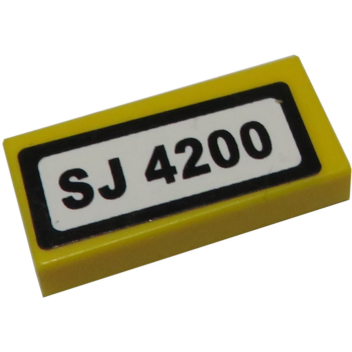 LEGO Yellow Tile 1 x 2 with "SJ 4200" License Plate Sticker with Groove ...