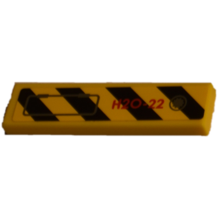 LEGO Tile 1 x 4 with Black and Yellow Danger Stripes 'H2O-22' Left ...