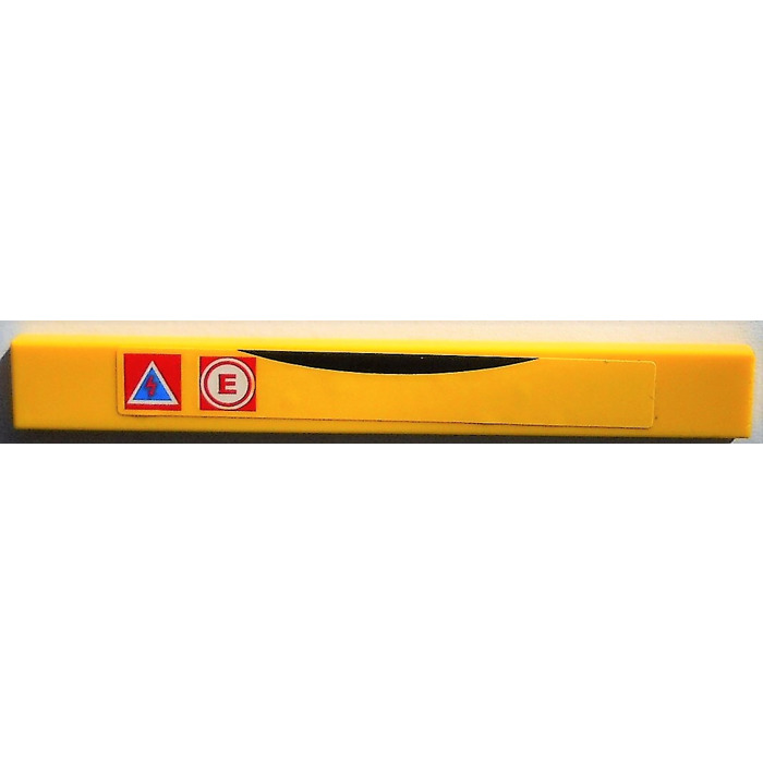 LEGO Tile 1 x 8 with Blue Triangle in Red Square, ‘E’ in Red Square and ...