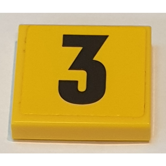 LEGO Yellow Tile 2 x 2 with Black Number 3 on Yellow Background Sticker ...