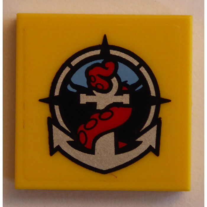 LEGO Yellow Tile 2 x 2 with deep sea logo Sticker with Groove (3068 ...