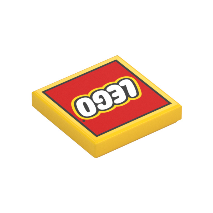 LEGO Yellow Tile 2 x 2 with LEGO Logo on Red with Groove (11149 / 14875 ...