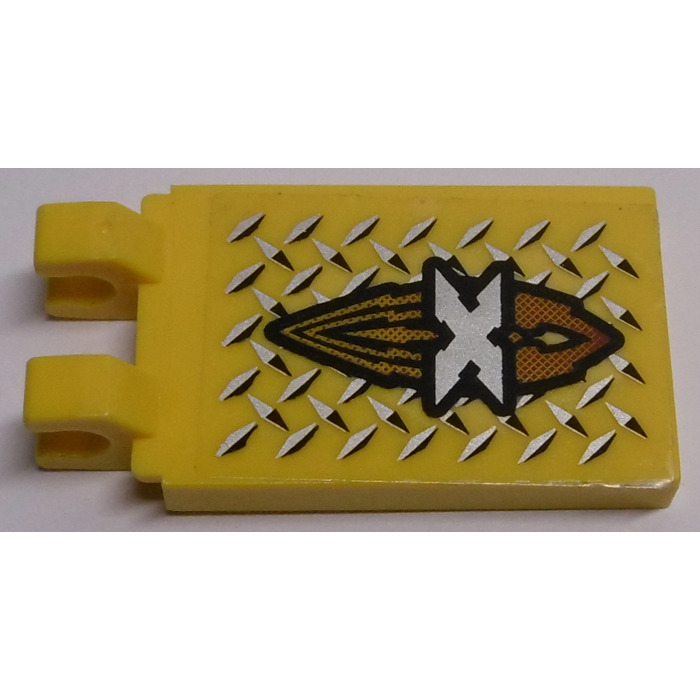 LEGO Yellow Tile 2 x 3 with Horizontal Clips with Silver 'X', Brown ...