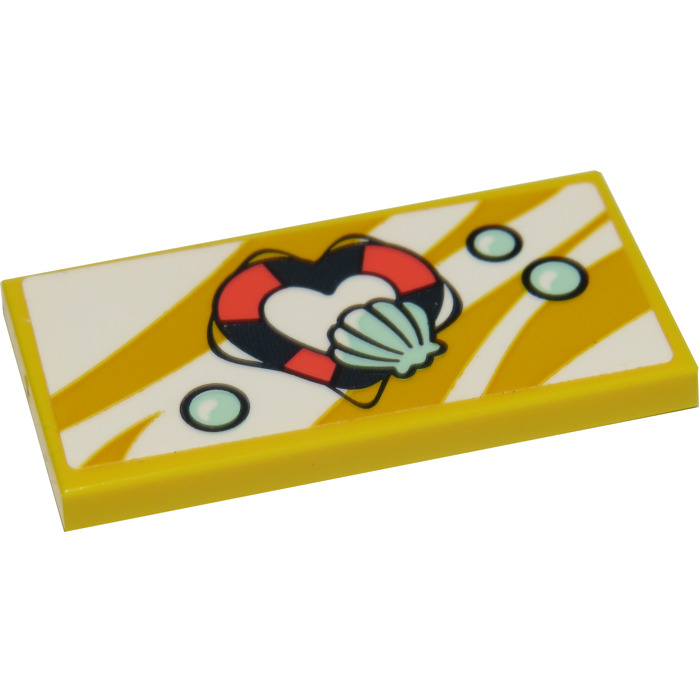 LEGO Yellow Tile 2 x 4 with Heart Shaped Life Preserver Sticker (87079 ...