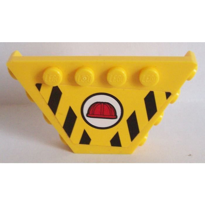 LEGO Yellow Trapezoid Tipper End without Pins with Red Construction ...